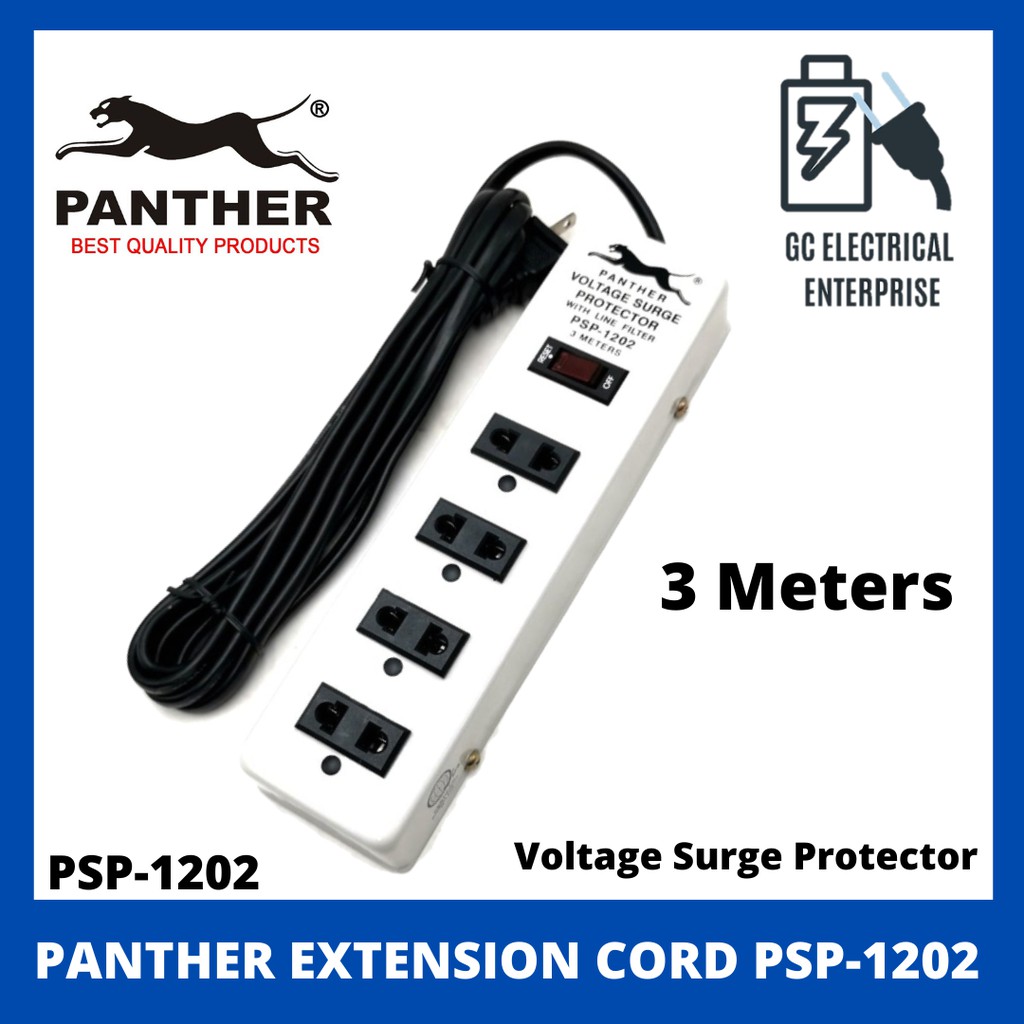Panther Extension Cord & Voltage Surge Protector PSP 1202 Heavy Duty ...