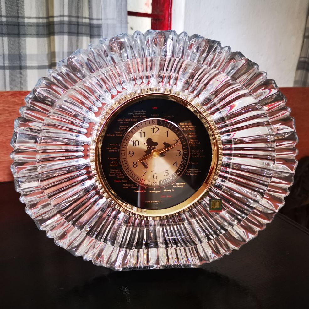 World Clock Stand Clock, vintage clock, glass clock Vintage HOYA Japan ...