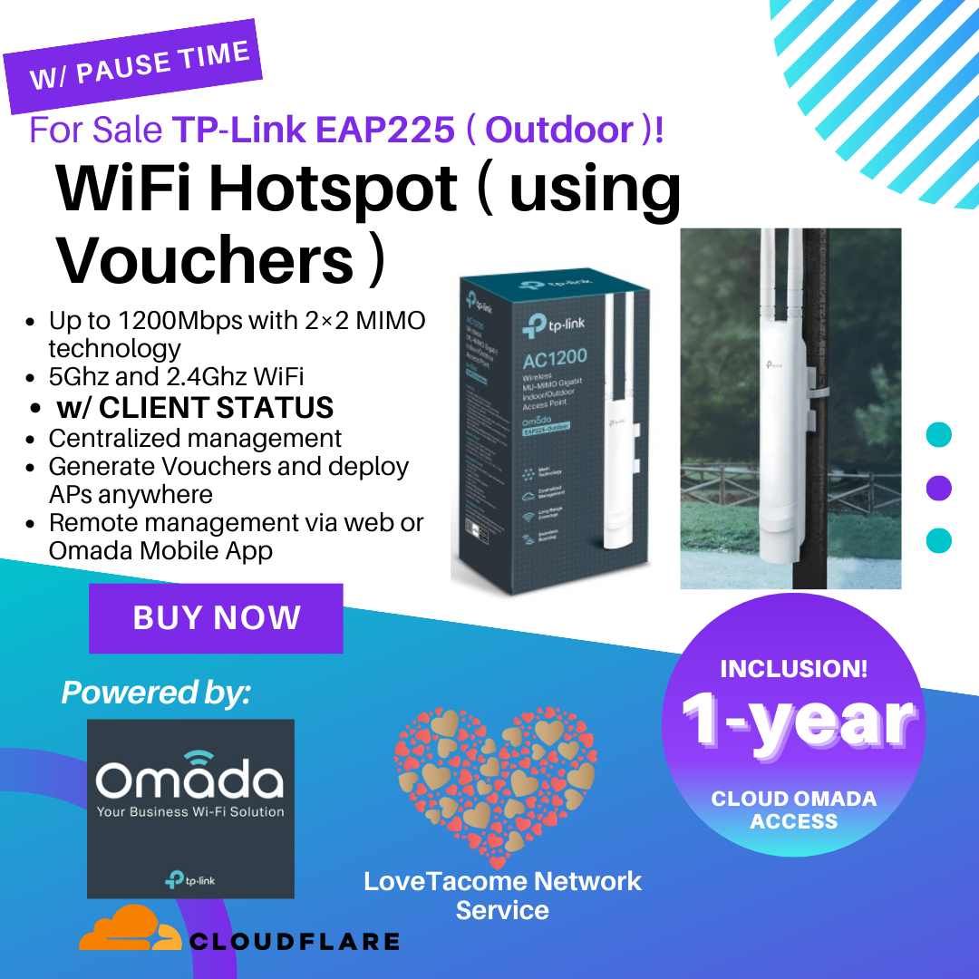 Piso WiFi using TP-Link EAP225 v3 Outdoor with Omada Cloud Hotspot Server ( Voucher Type ...