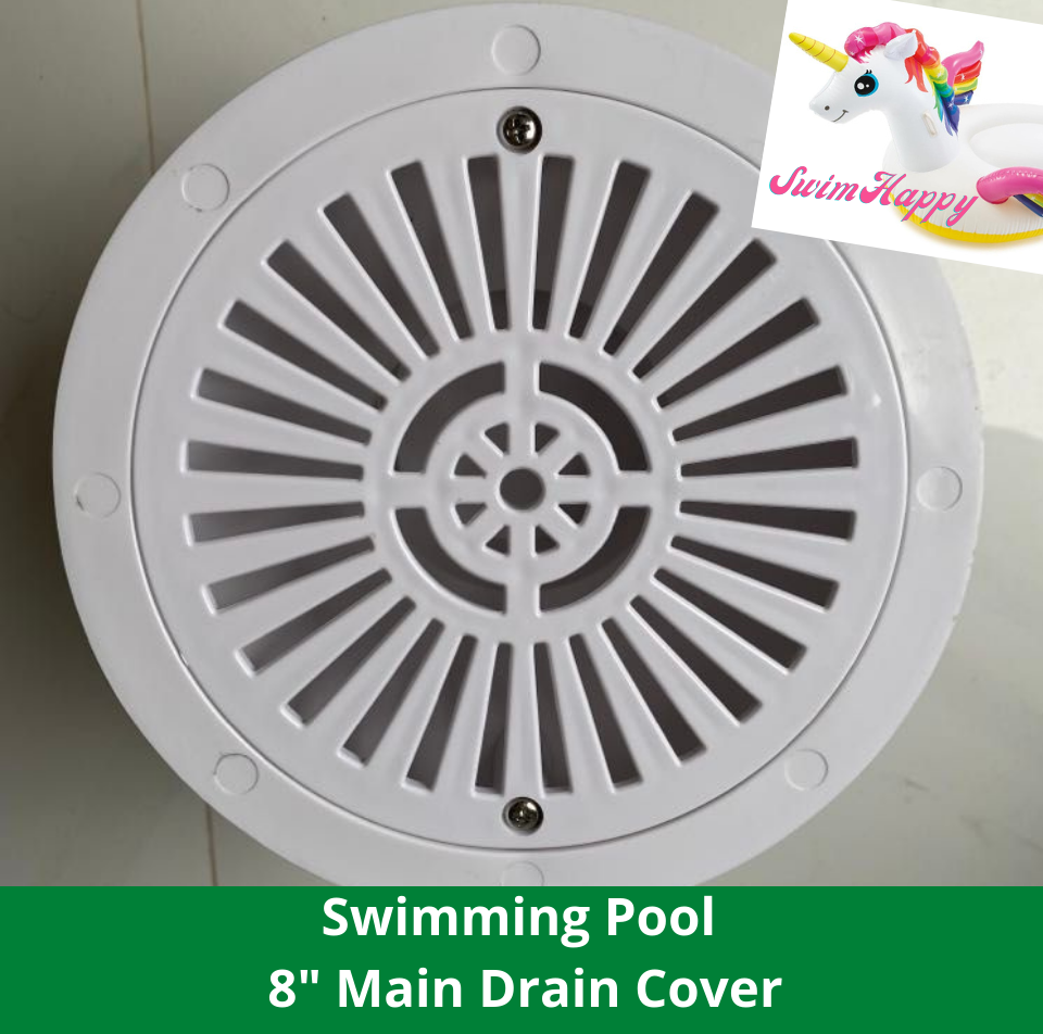 SwimHappy White Plastic Swimming Pool 8" Main Drain Cover, ABS Swimming ...