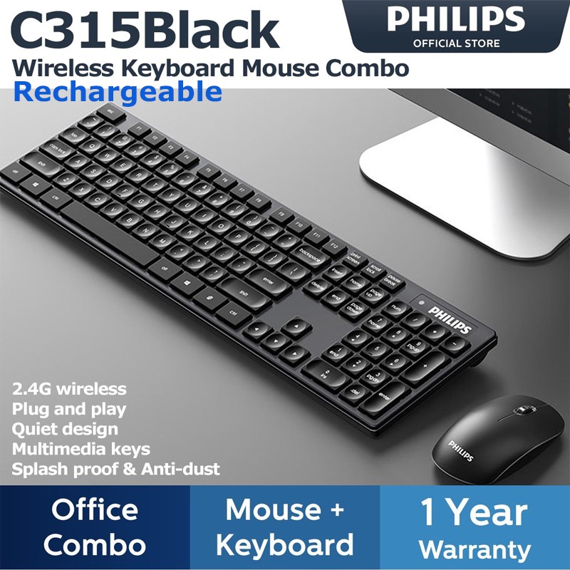 Philips Original C315 / C354 Wireless Rechargeable Keyboard and Mouse ...