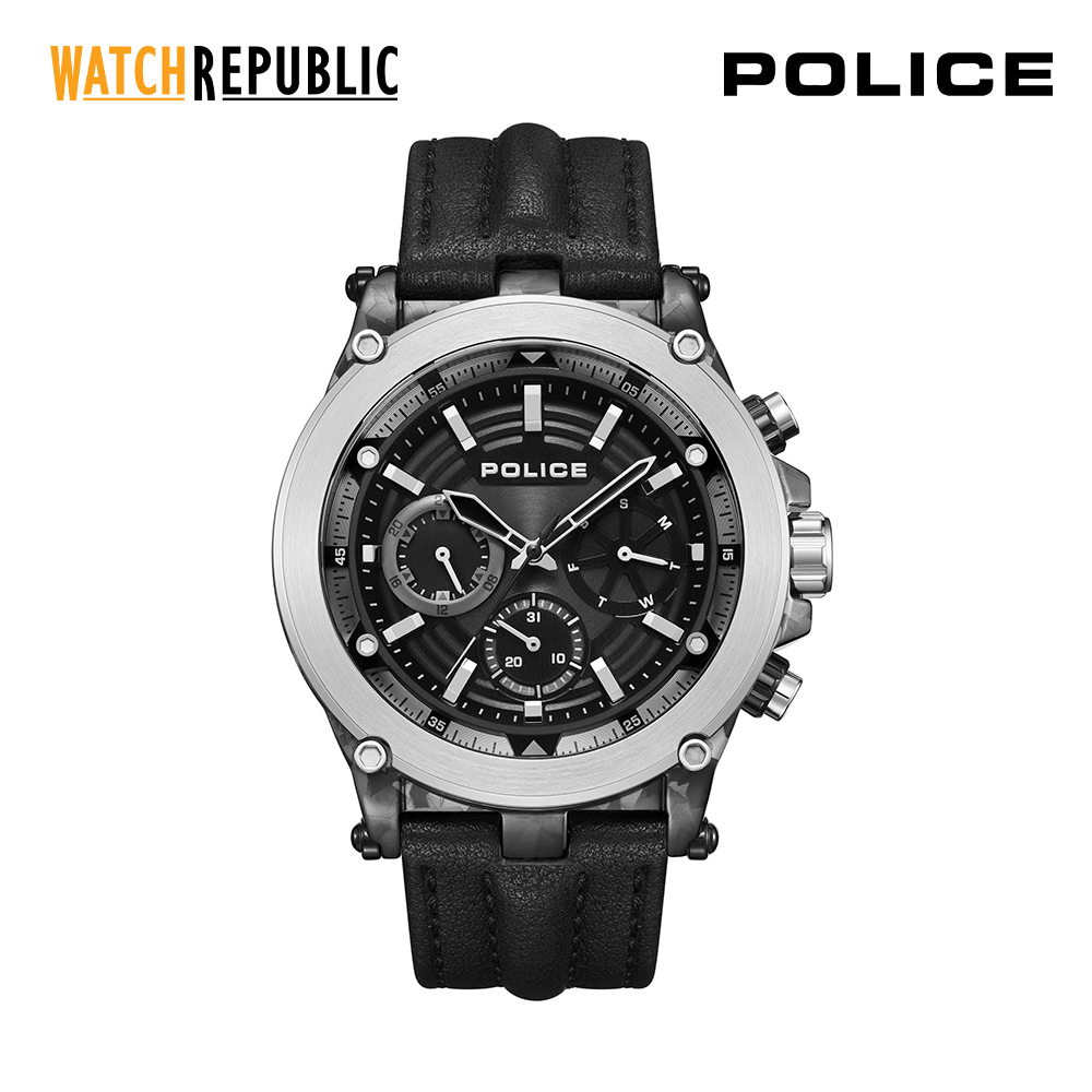 Police Taman Black Leather Analog Quartz Watch For Men PPEWJF2226640 ...