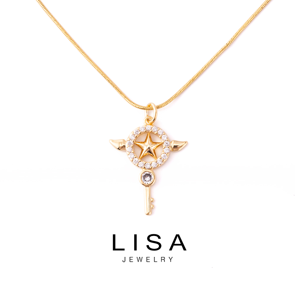 lisa jewelry Ladies 18K gold Necklace Key shaped Star Wings Pendant ...