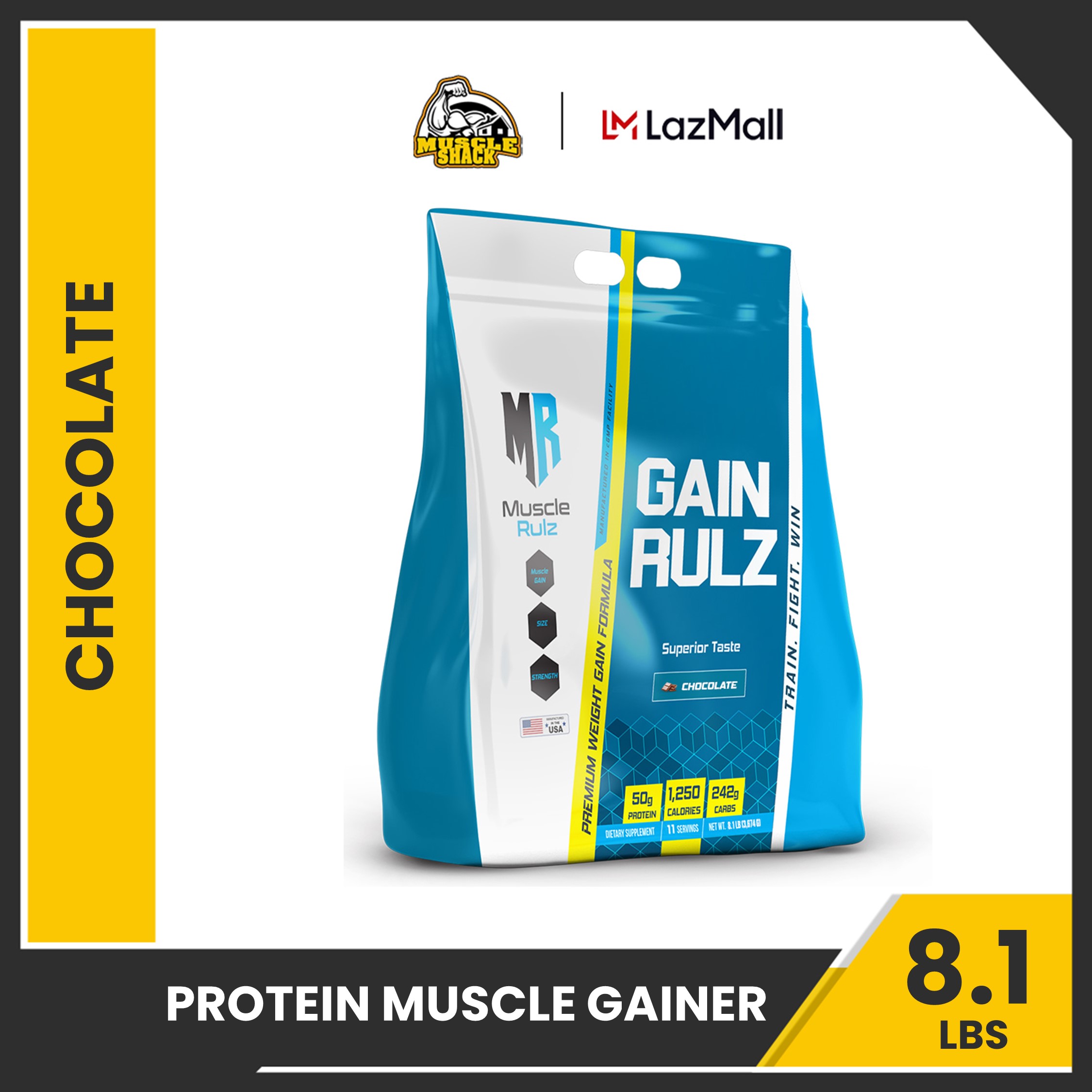 Muscle Rulz Gain Rulz Mass Gainer Protein Powder - 8.1lbs Premium ...