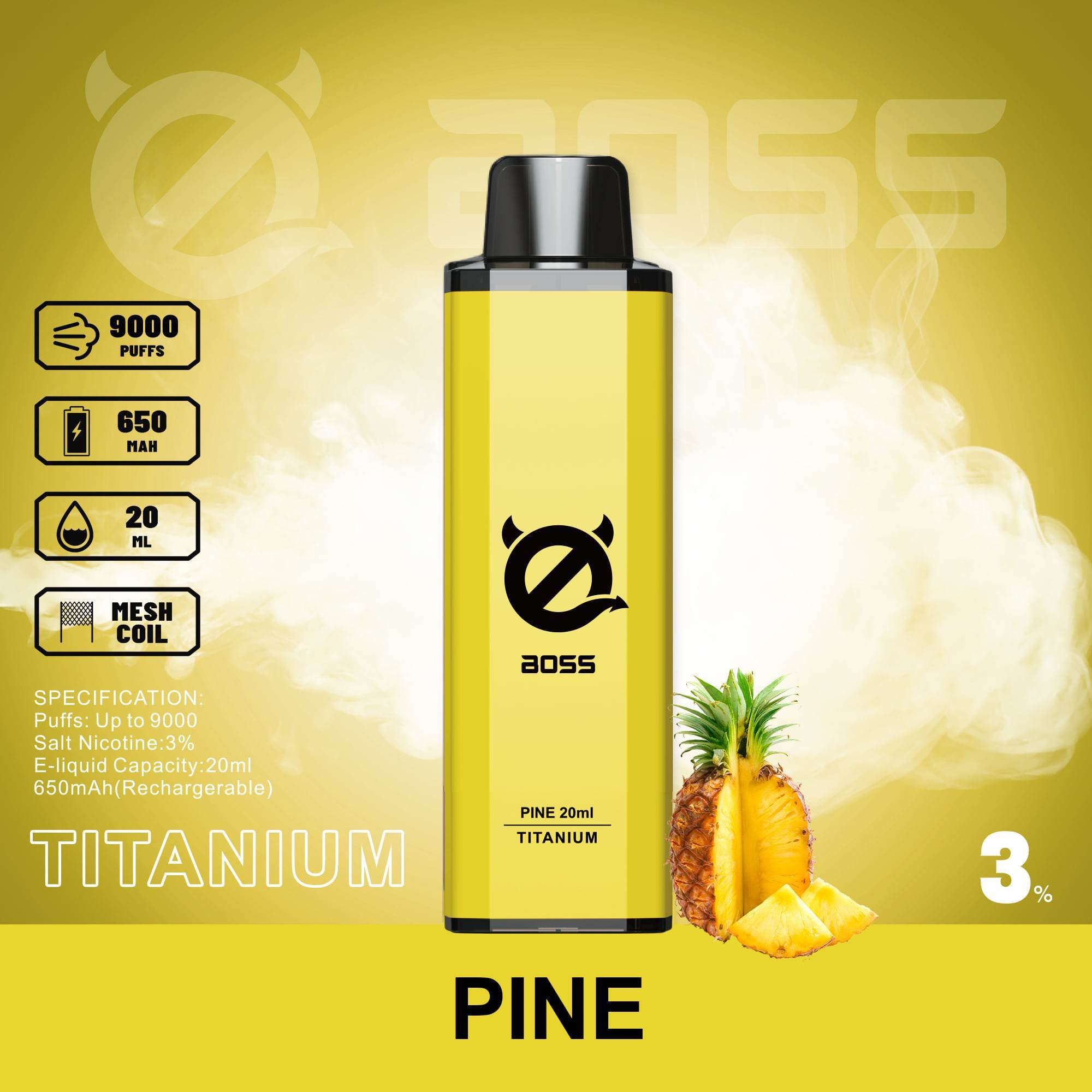 FREE LANYARD BOSS TITANIUM 9000 Puffs Rechargeable Disposable Vape Pod ...