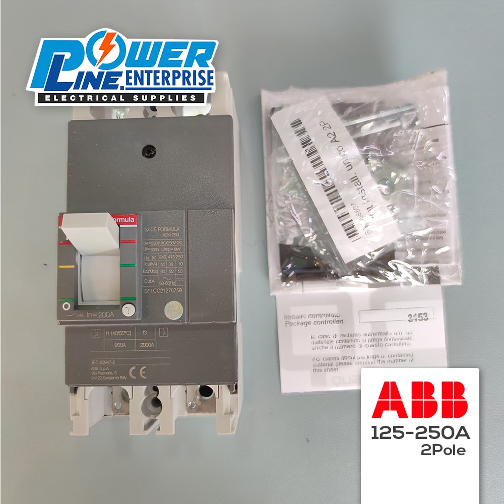 ABB SACE Formula Series - 2 Pole (A2N 250 TMF 125A-250A) Moulded Case Circuit Breaker | Lazada PH