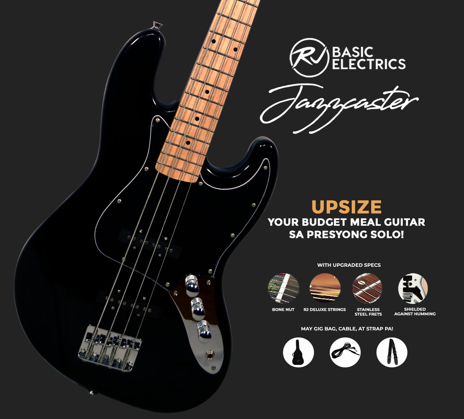 RJ Basic Electrics - Jazzcaster Bass Guitar with Bag, Cable, Strap ...