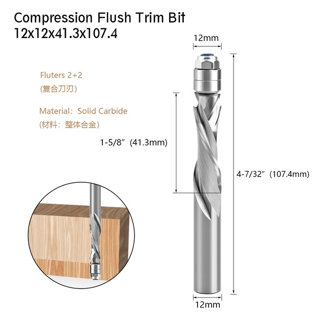 เครื่องตัดไม้ Milling Wood Face Bit Mill End การบีบอัด-Cut Bit Router ...