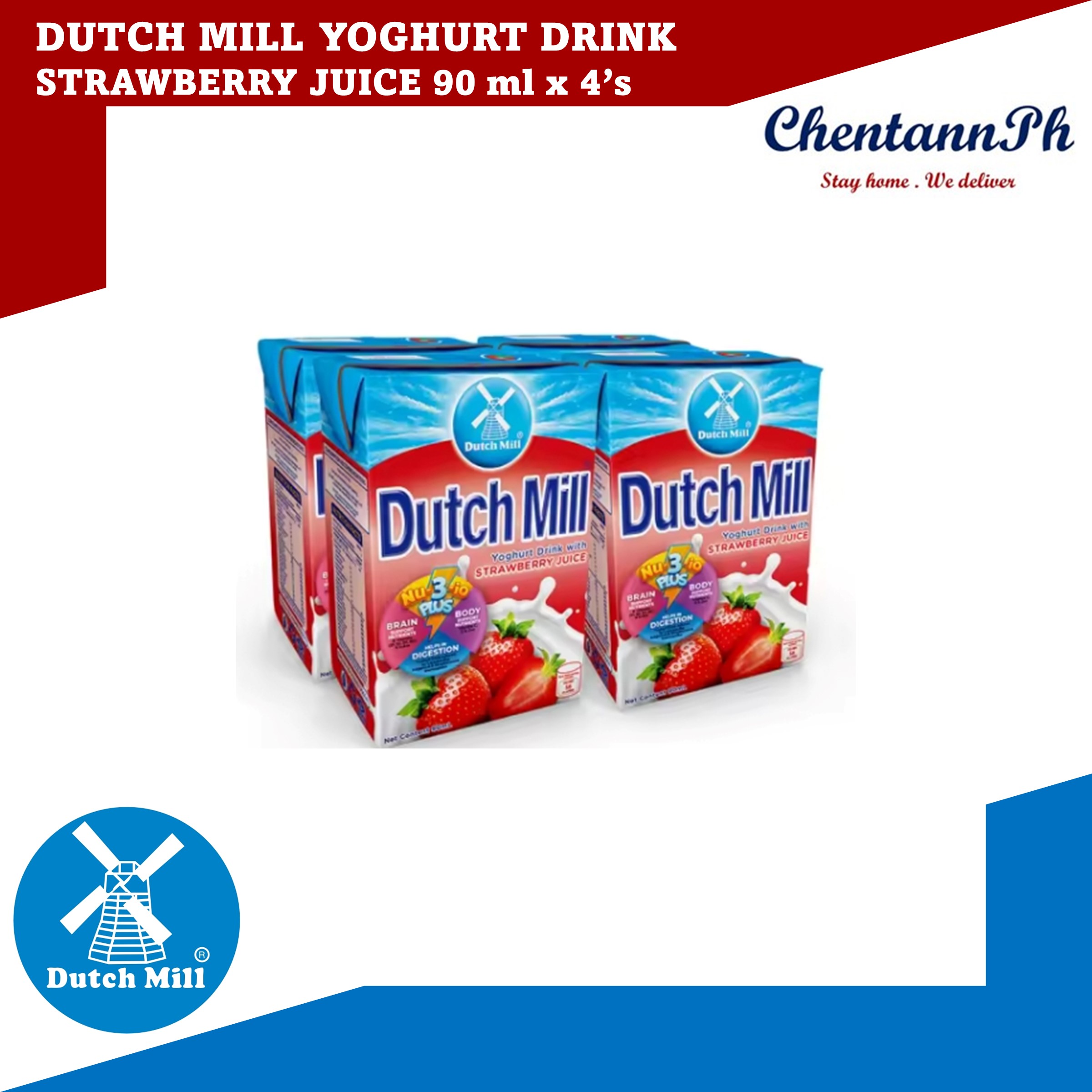 Dutch Mill UHT Yoghurt Drink Strawberry Juice Drink 90ml x 4 pieces ...