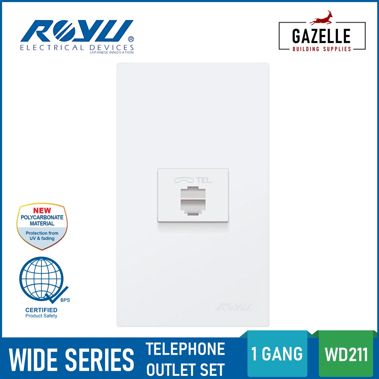 Royu Wide Series Telephone Modular Jack / Outlet Set - 1 Gang WD211 ...