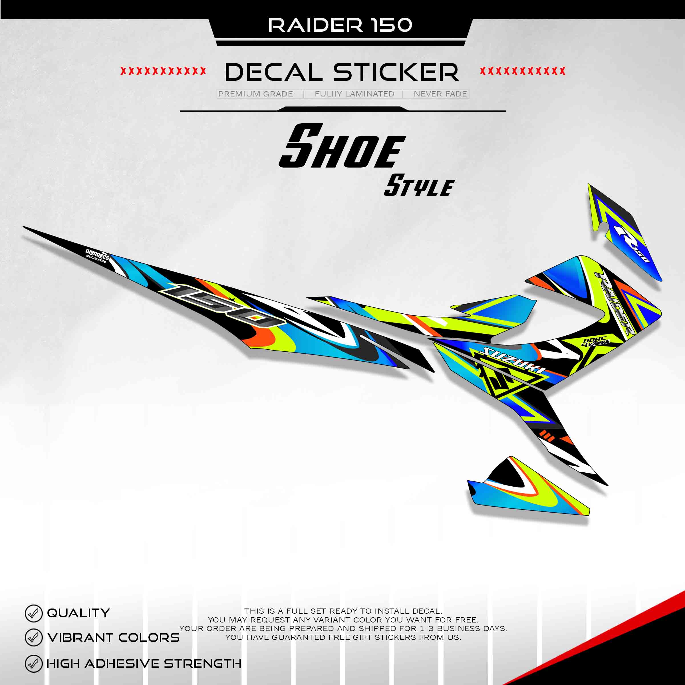 Suzuki Raider 150 Decals - ( Fully Laminated - Gloss Vinyl high grade ...