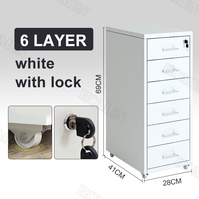 3/5/6 Layer Metal Drawer File Cabinet with lock Unit Mobile Pedestal ...