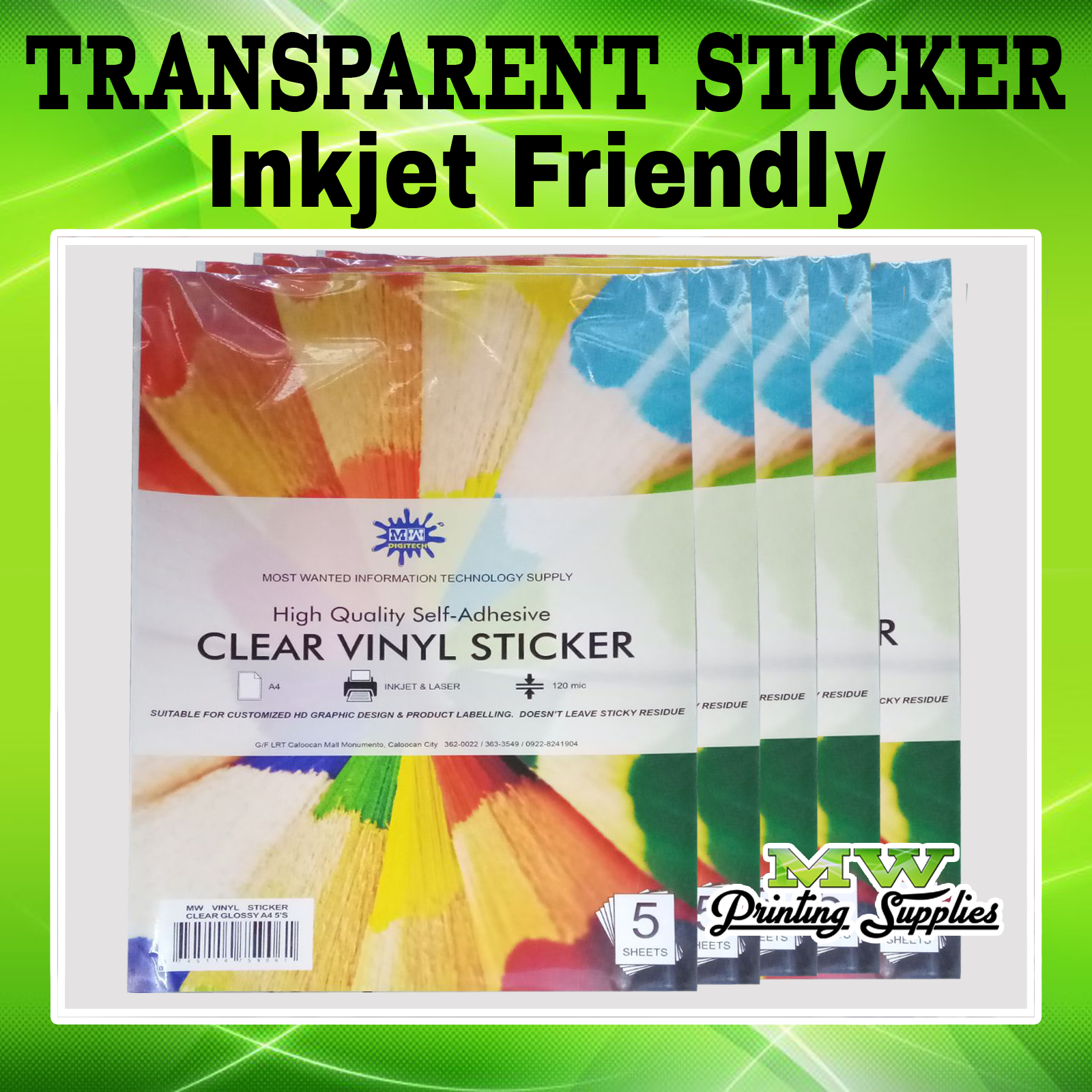 Transparent Sticker Printable for Inkjet Printer Glossy A4 - Clear ...