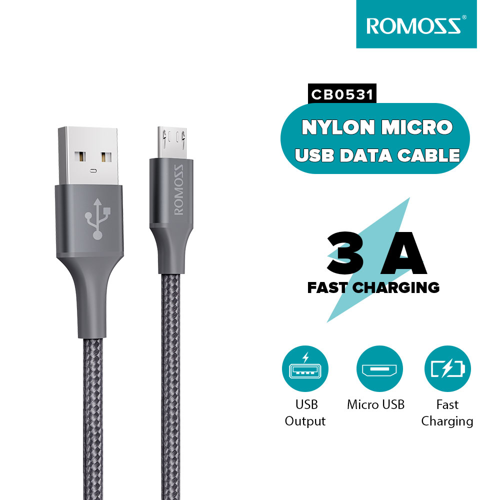Romoss CB0531 1m Nylon Micro USB 3A Charging Cable Fast Charger Data Transfer Cable for Android ...