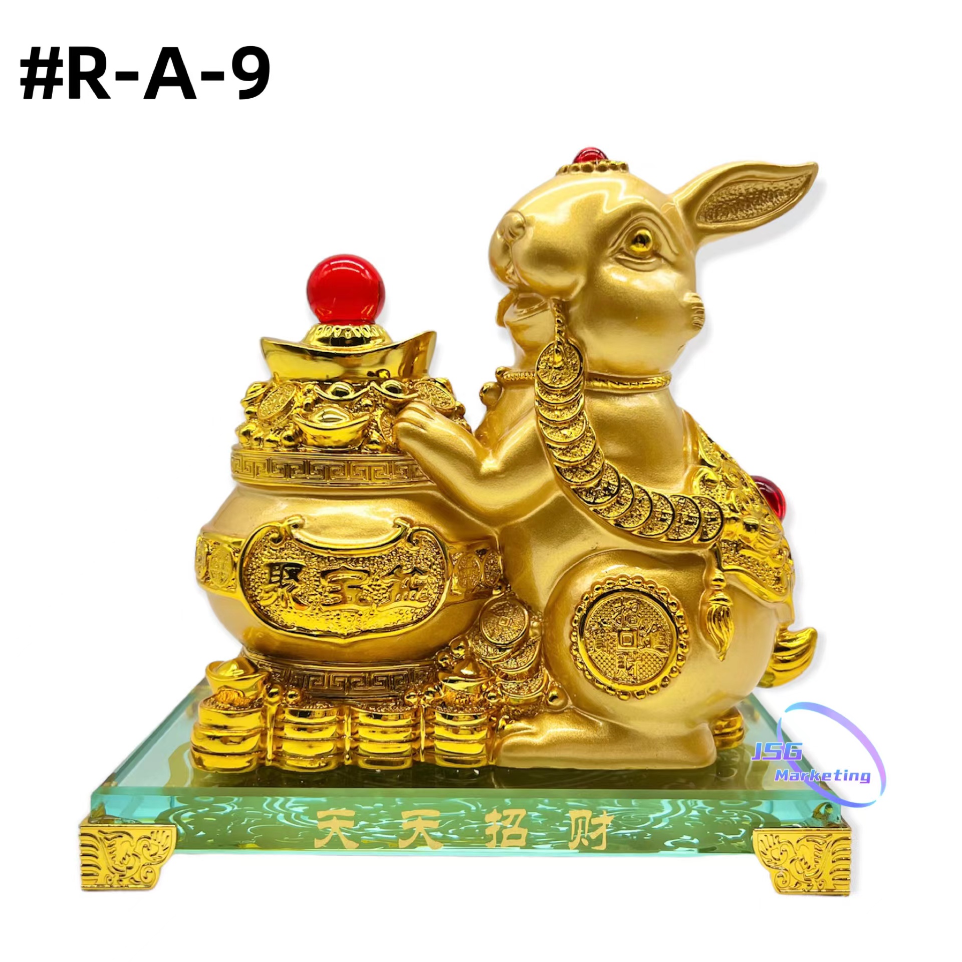 2023 Rabbit Golden Resin Chinese Zodiac Rabbit Statue FengShui Home ...