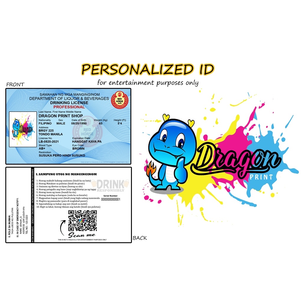 Drinking License Personalized PVC Card (For Entertainment Purposes Only ...