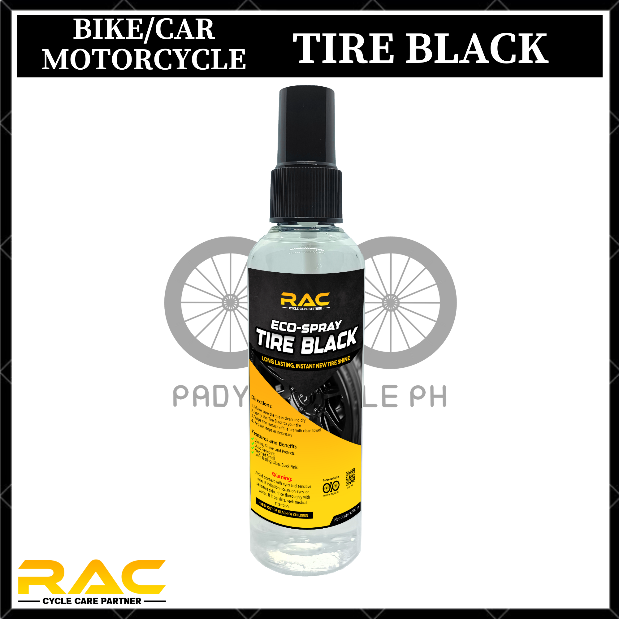 RAC 100ml Tire Black Eco Spray with Free Cloth | Lazada PH