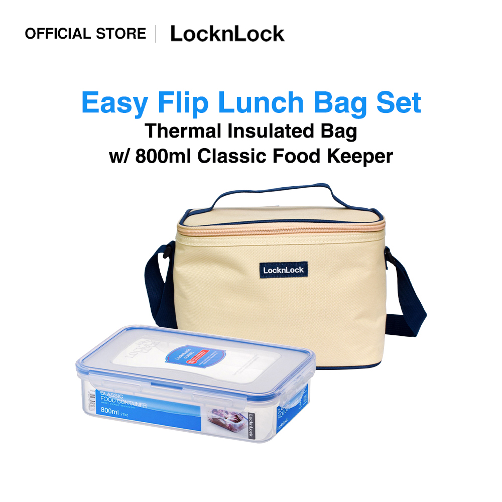 LocknLock Easy Flip Lunch Bag Set with Airtight Lunch Box for Kids and ...