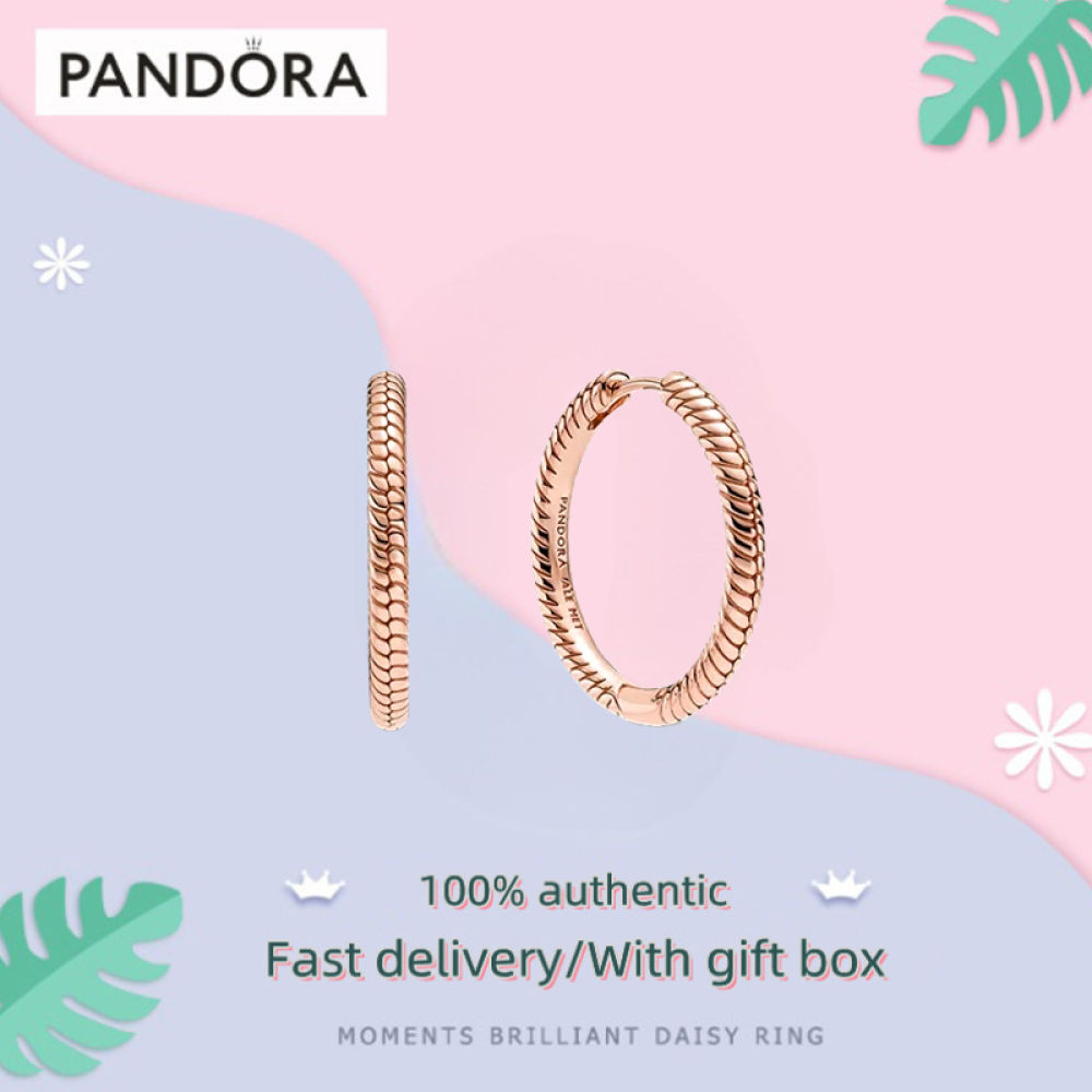 100 authentic Pandora Gold Snake chain pattern Pandora Rose hoop ...