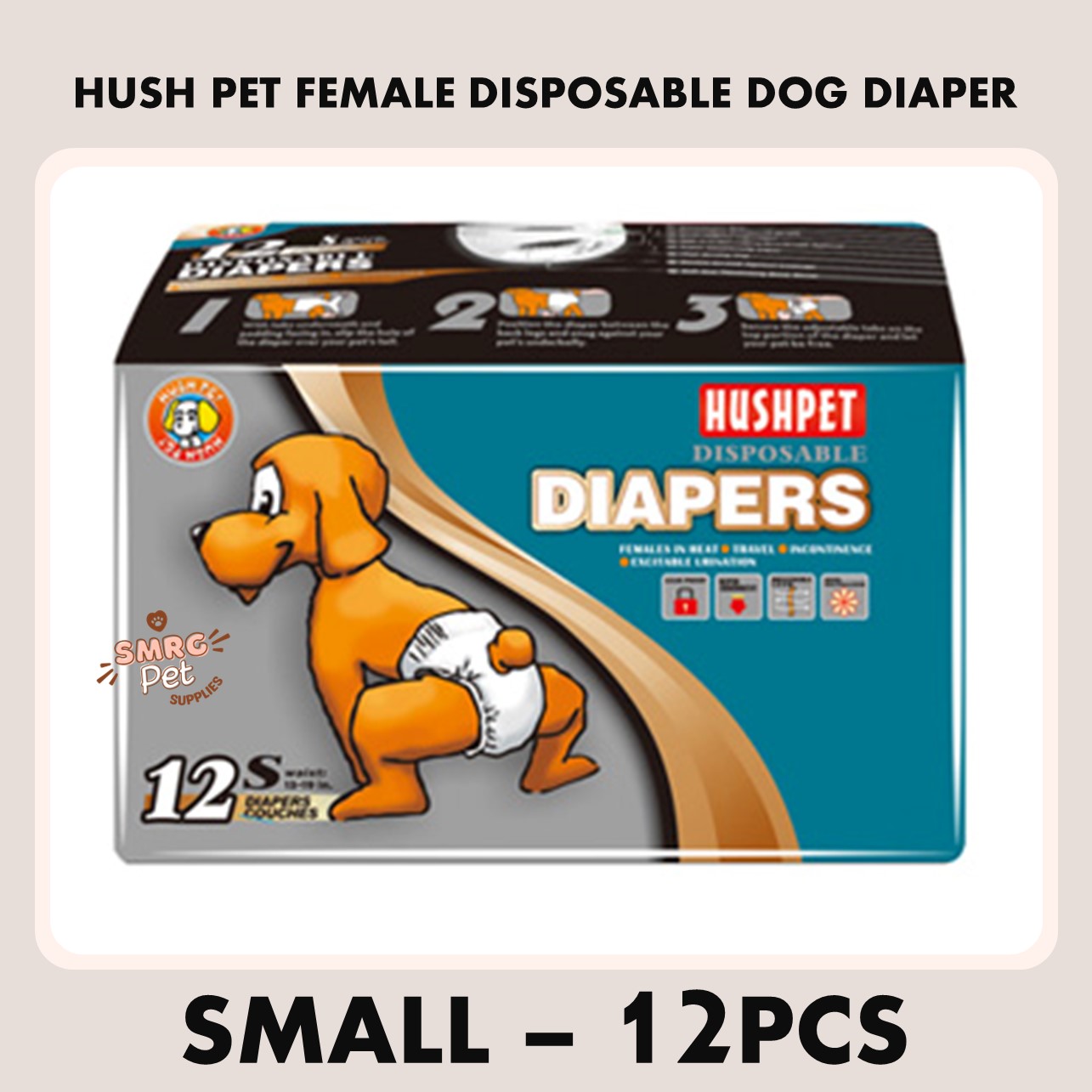 Hush Pet Deluxe Female Disposable Dog Diaper XS, S, M, L, XL 12pcs per ...