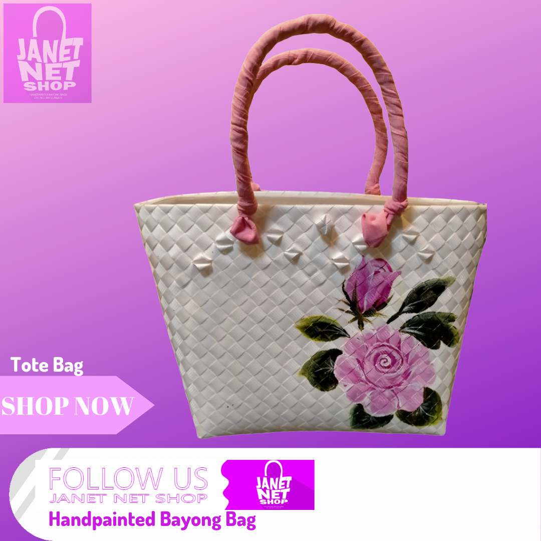 Handpainted Bayong Bag (pink flower design) w/ Zipper | Lazada PH