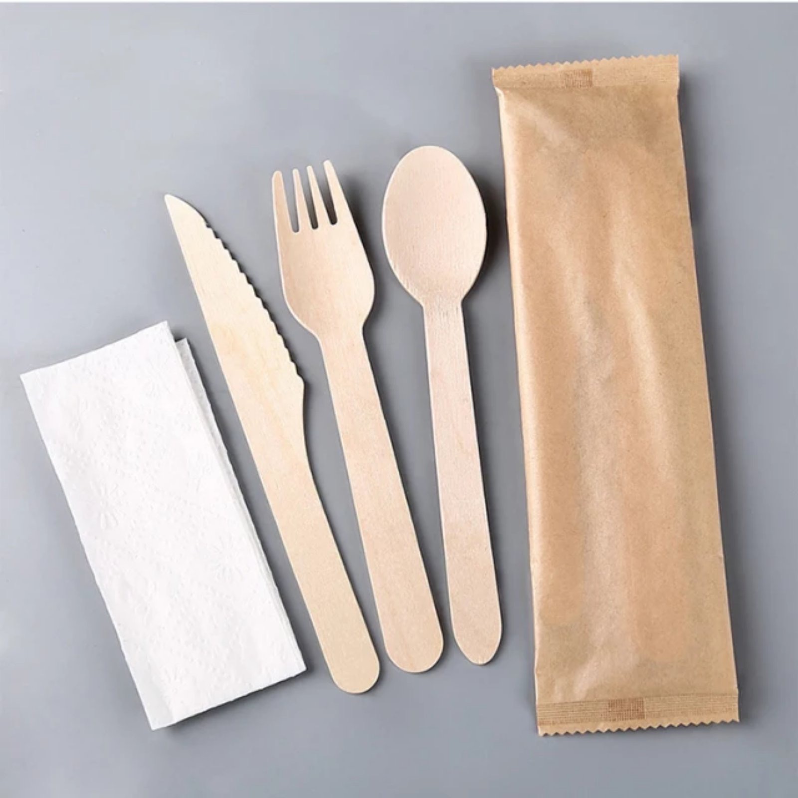 [10 PACKS] Wooden Disposable Cutleries Sets Spoon Fork Knife Tissue ...