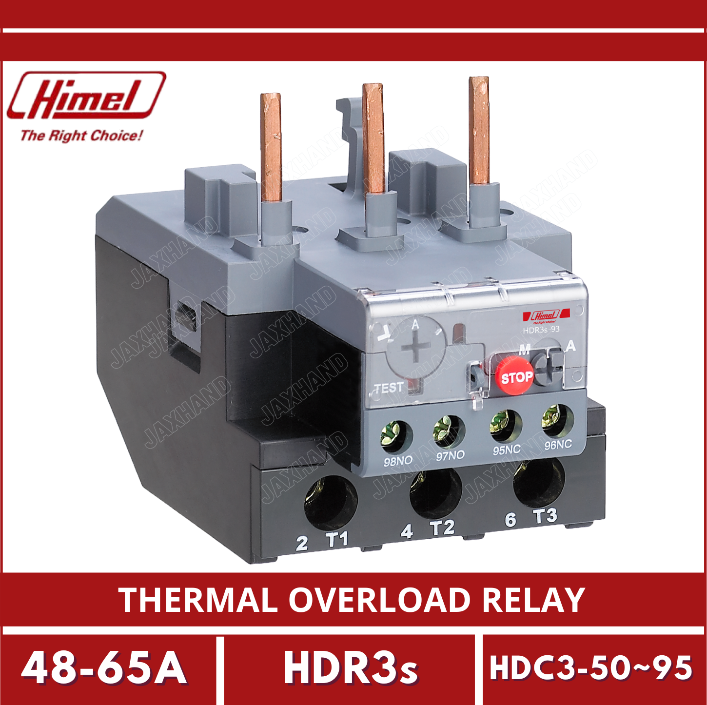 HIMEL Thermal Overload Relay 48 - 65A, HDR3s Series, HDR3s9365, 100% ...