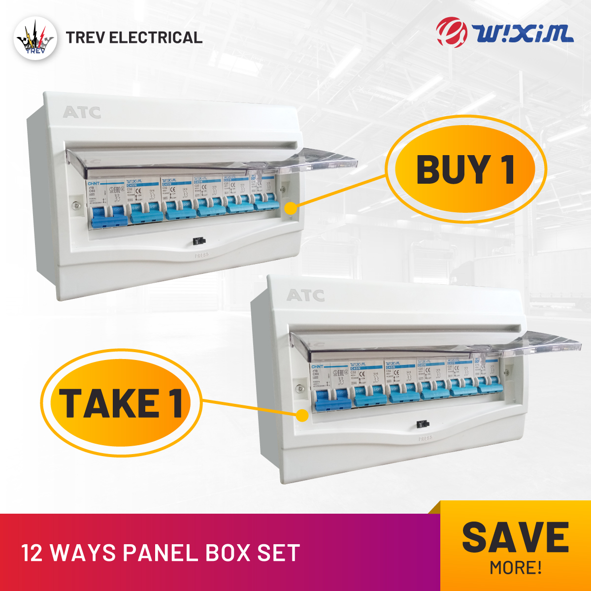 TREV * BIG SALE * Distribution Panel Box Flush Type 12ways w/ MCB 2P ...