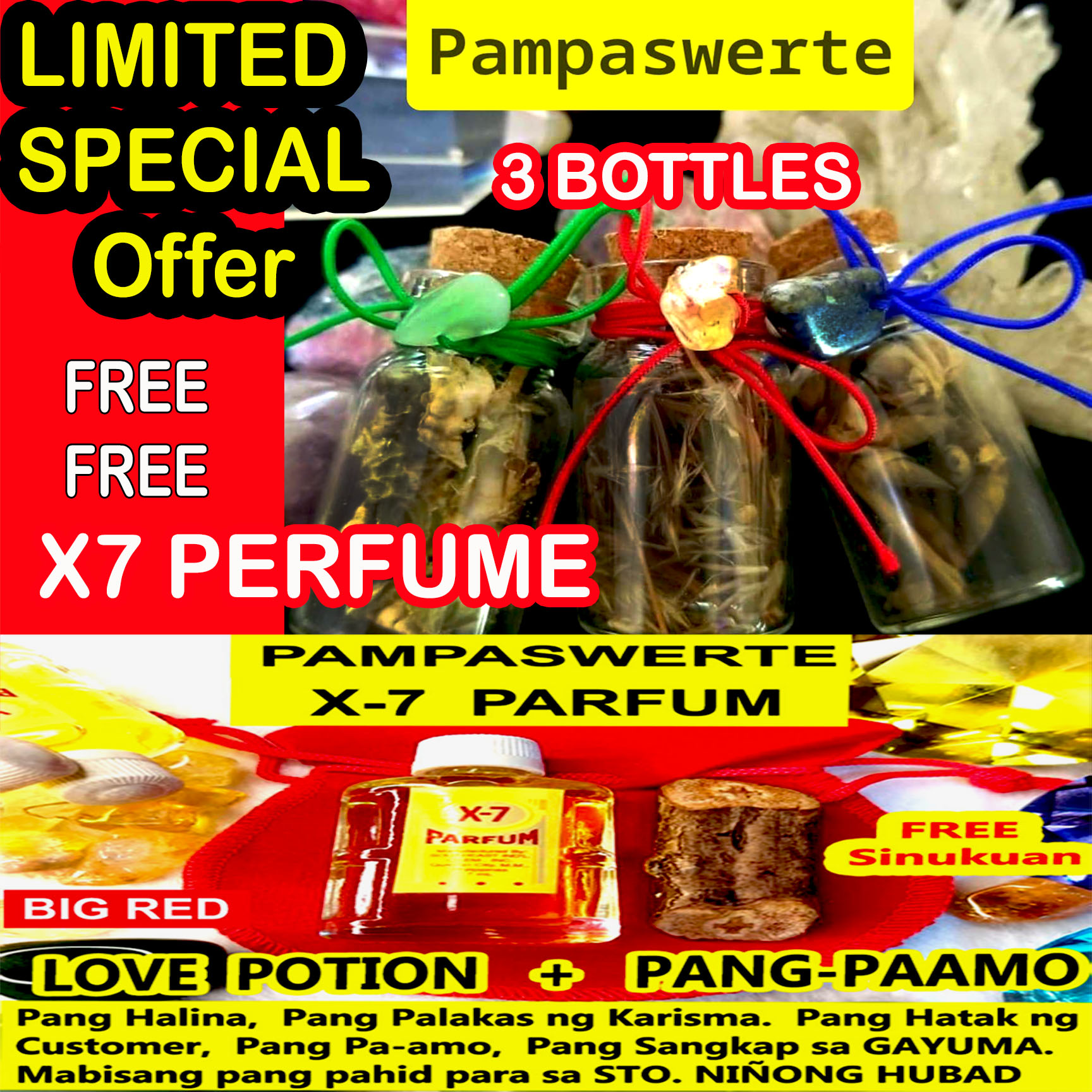 X7 PERFUME + ULTIMATE TRIPLE SWERTE IN A BOTTLE BAHAY NG ALITAPTAP ...