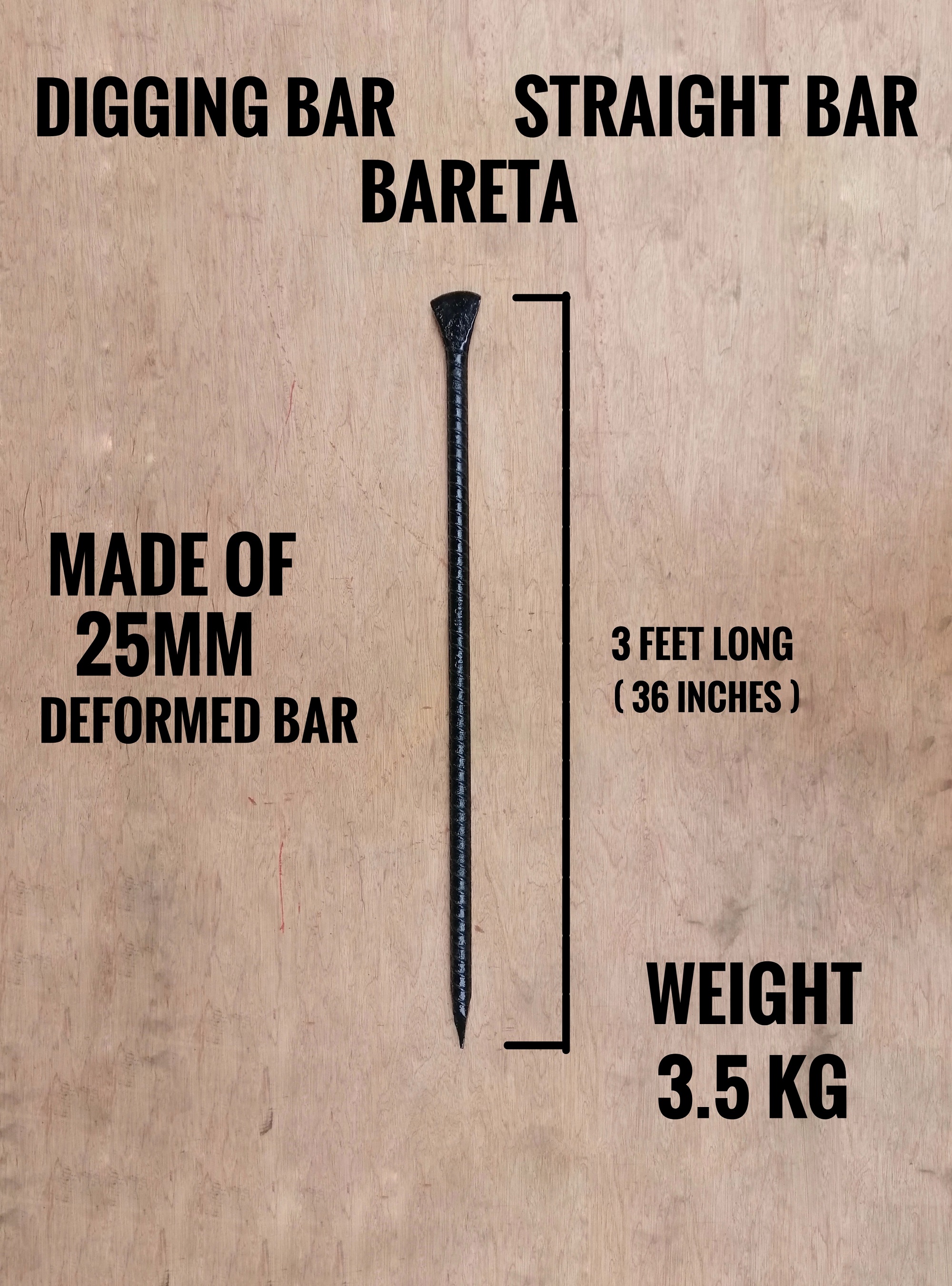 Digging Bar / Bareta / Straight Bar / 3 feet (36" inches) (92 cm ...