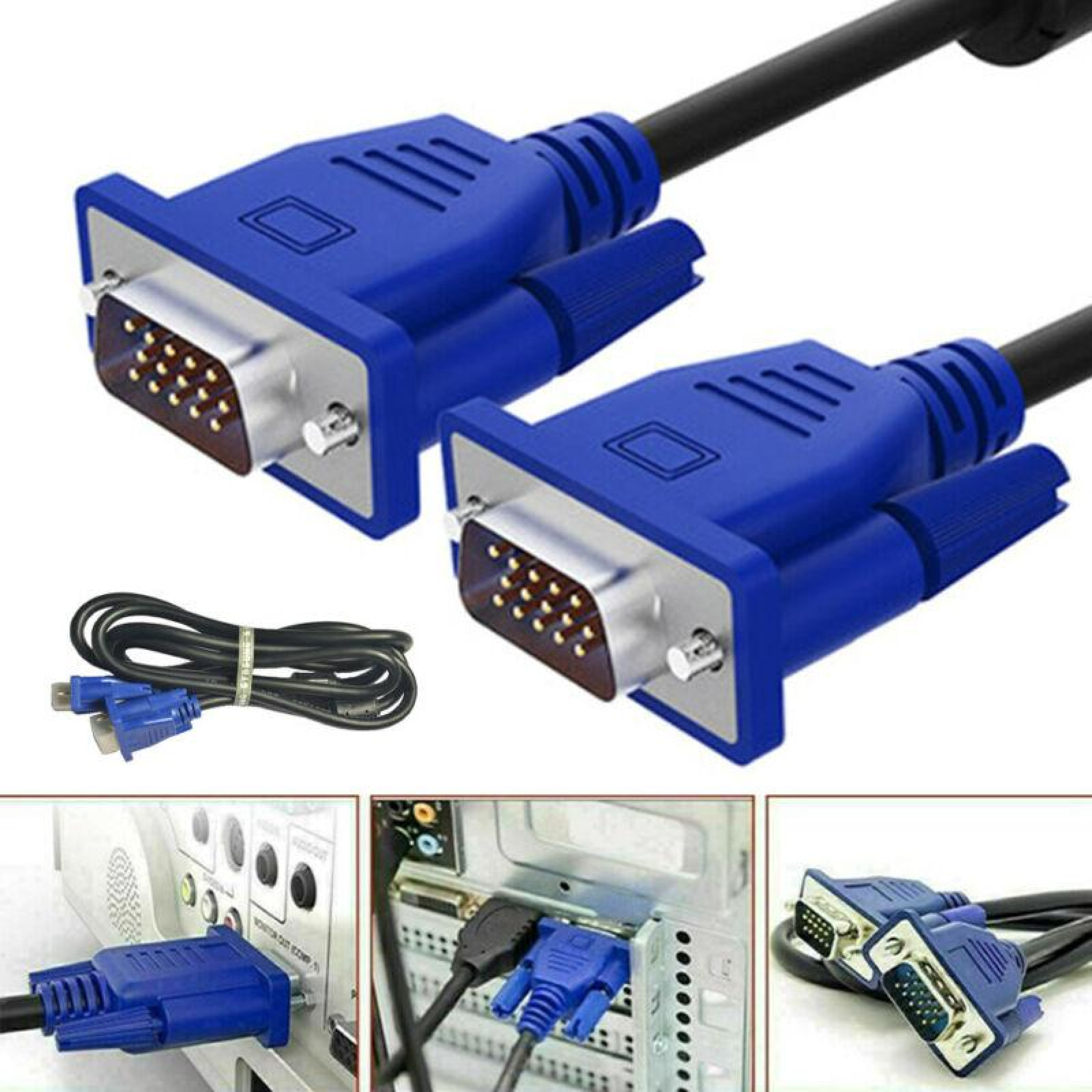 VGA 20/15/10/5/3/1.5m Cable Cord High Resolution SVGA 15 Pin PC To TFT ...