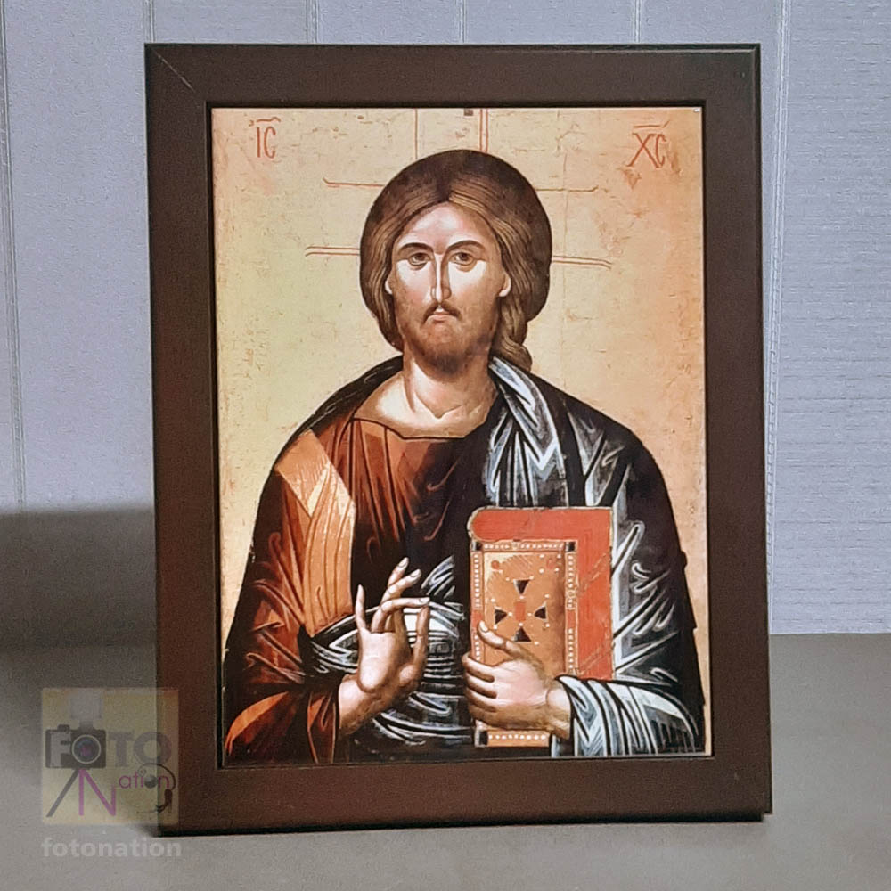 Wooden frame with religious image/ Icon of Jesus Christ from Dionysiou ...