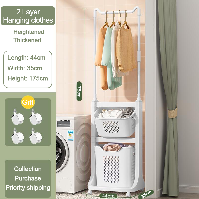 Goody Laundry Basket With Wheels Bathroom Multi-layer Clothes Storage ...