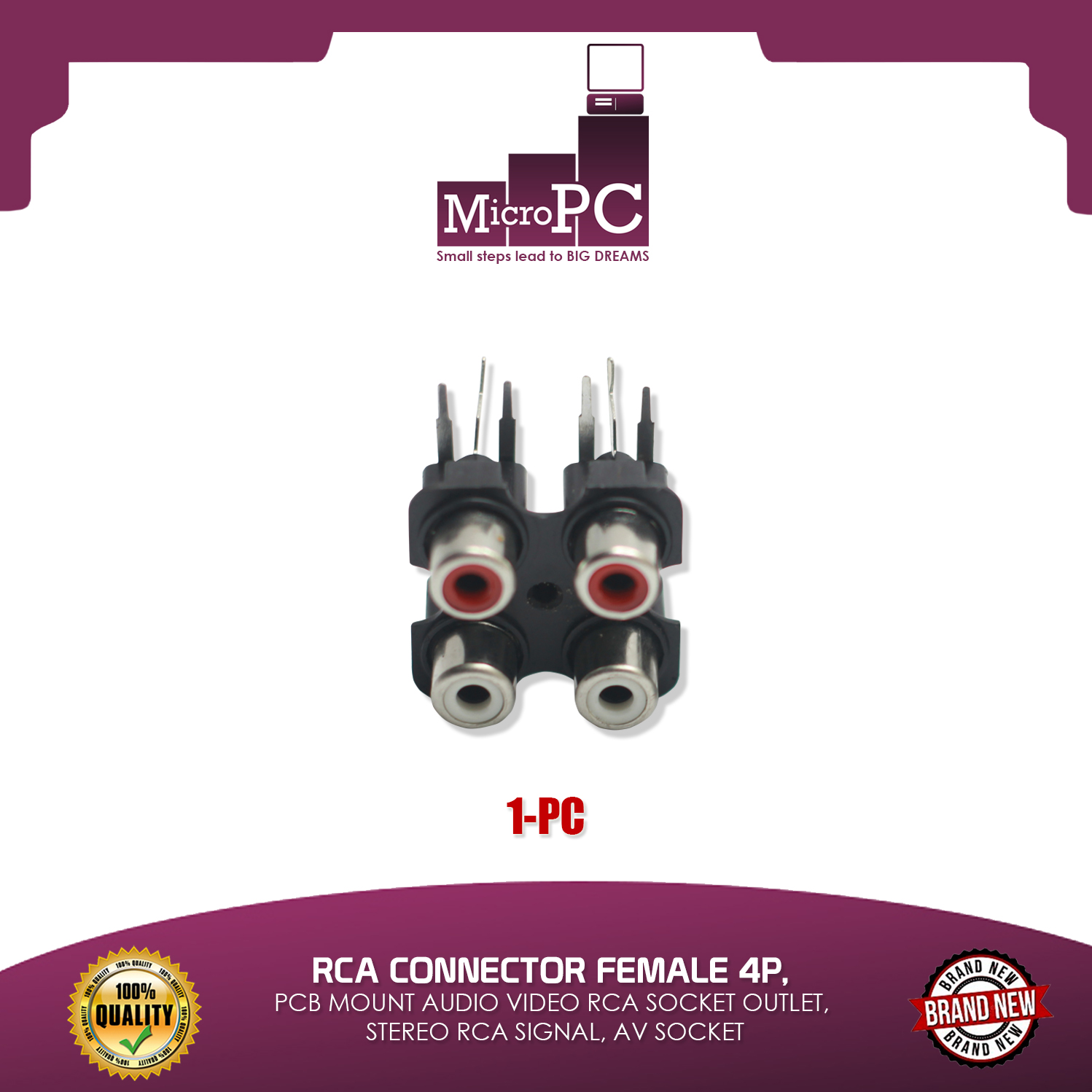 RCA CONNECTOR FEMALE 4P, PCB MOUNT AUDIO VIDEO RCA SOCKET OUTLET ...