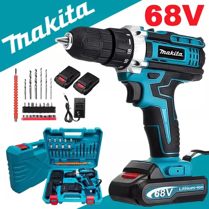 Makita Cordless 68V Electric Hand Drill Heavy Duty with 2 Batteries Portable Impact Drill Tool ...