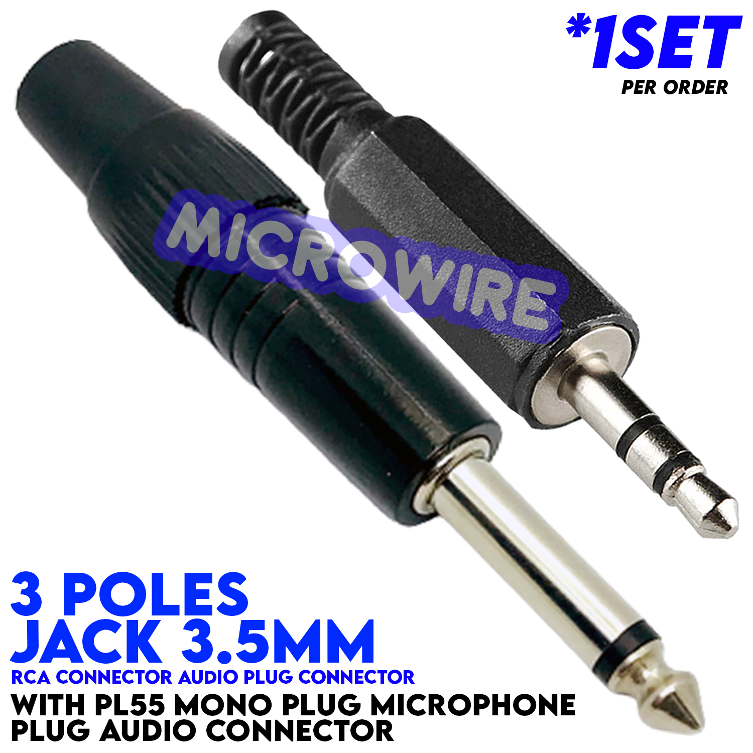 PL55 Mono Plug Microphone Plug Black With 3 Poles Jack 3.5mm RCA ...
