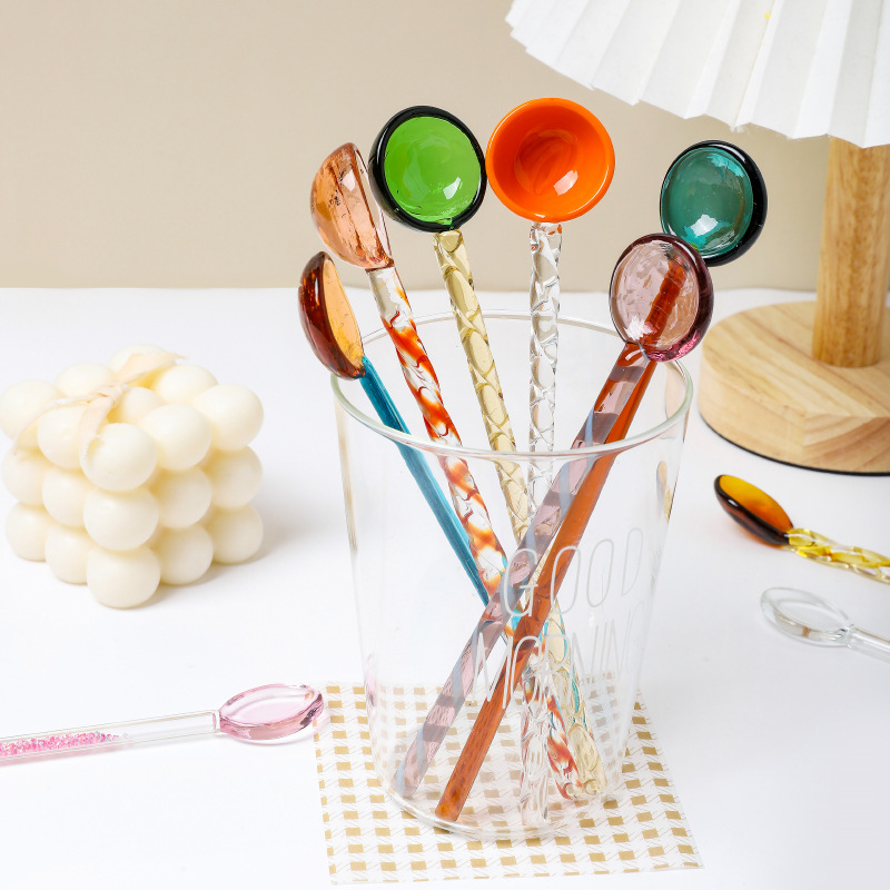 Creative Milk Dessert Spoon Color Transparent High Temperature Glass ...