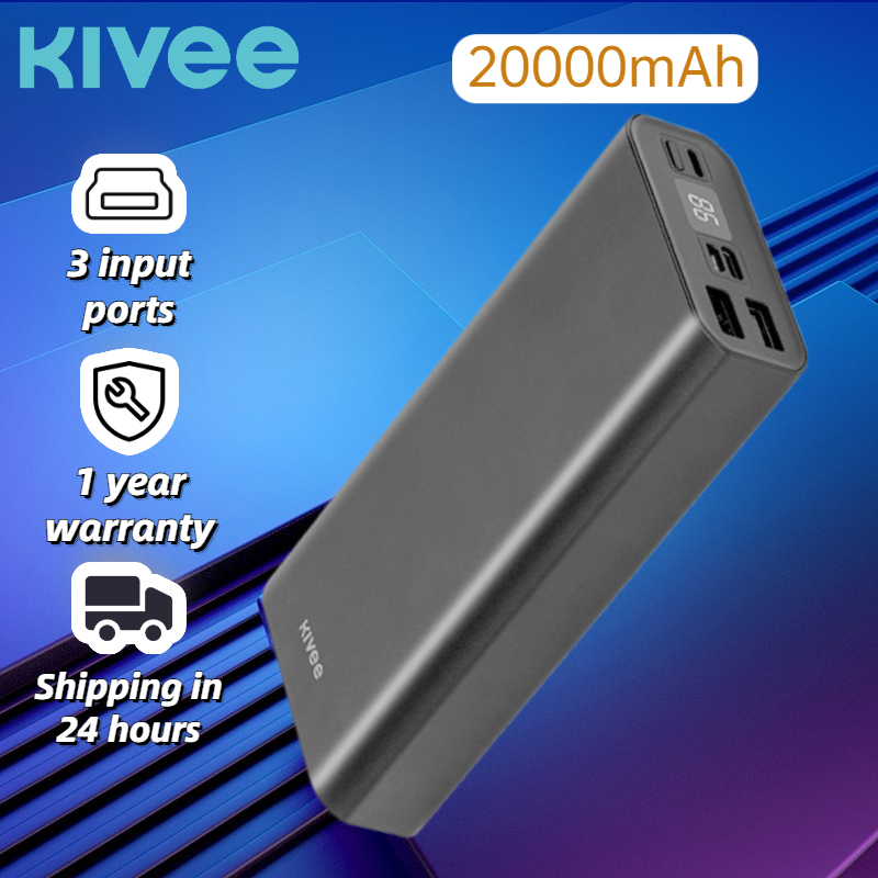 KIVEE Powerbank 20000mAh Power Bank Aluminum Alloy LED Display 3 inputs ...