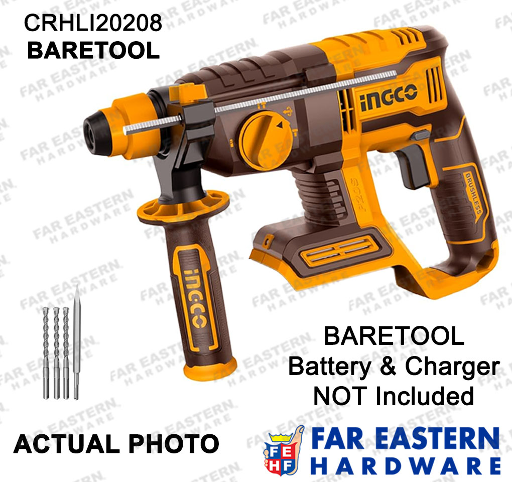 INGCO Cordless Brushless Rotary Hammer Drill 22mm SDS+ 20V CRHLI20208 ...