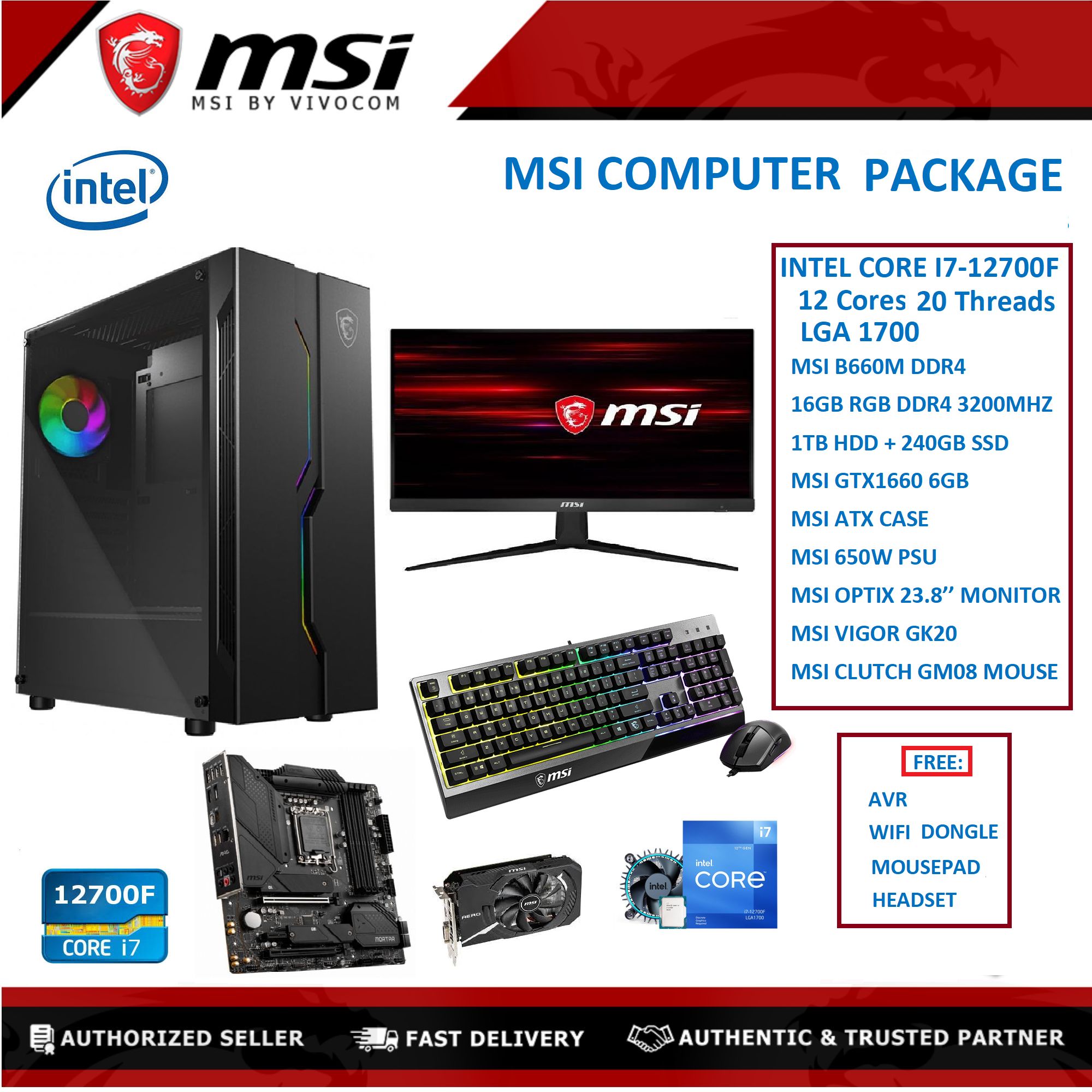 MSI COMPUTER PACKAGE / INTEL CORE I7-12700F/ MSI B660M DDR4 / 16GB DDR4 ...