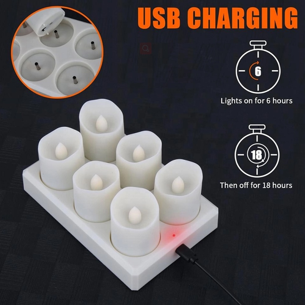 USB Rechargeable Led Candles Flashing Flameless Tealight With Timer ...