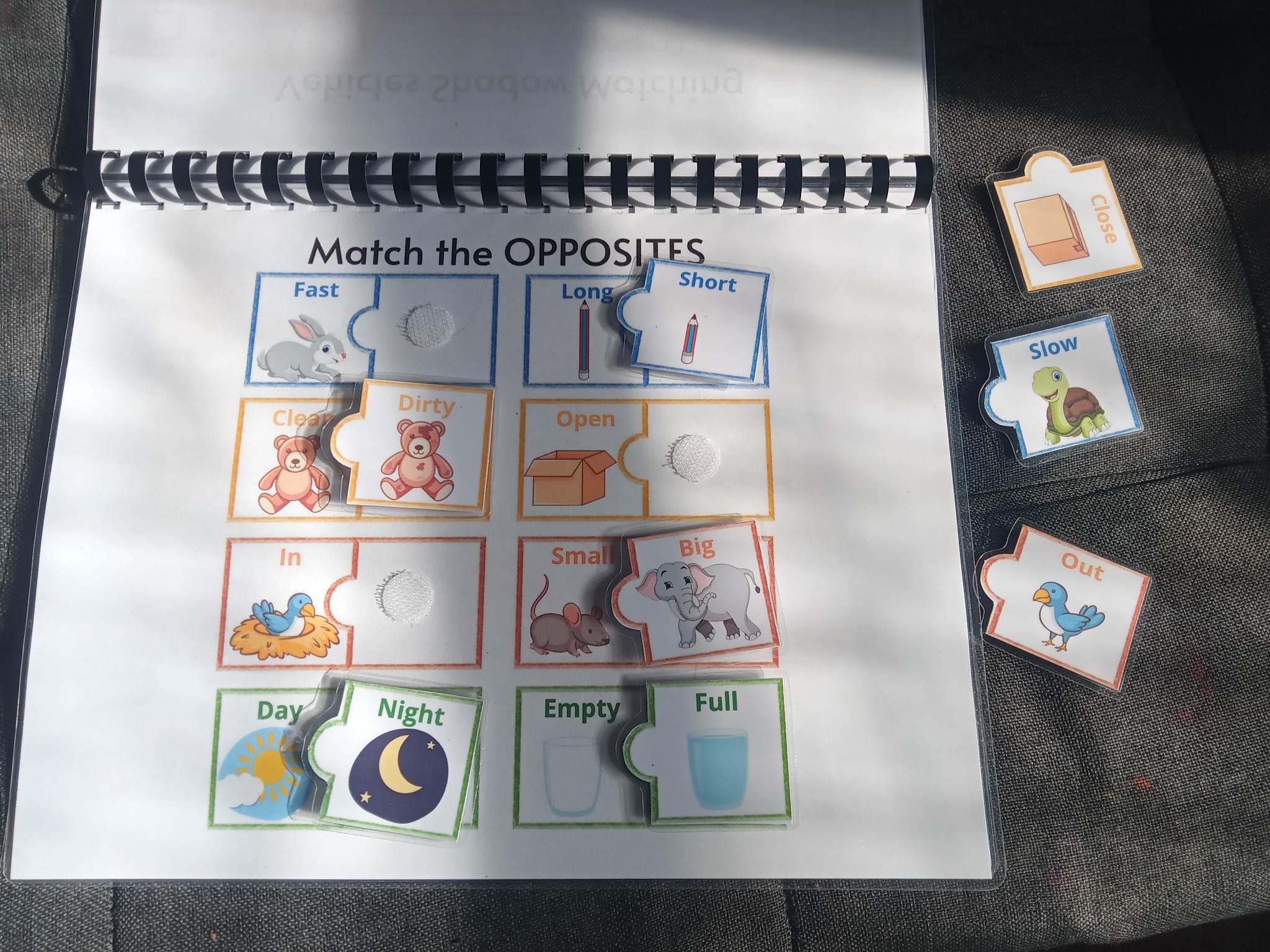 Match the Opposites Interactive Laminated With Velcro Learning Material ...