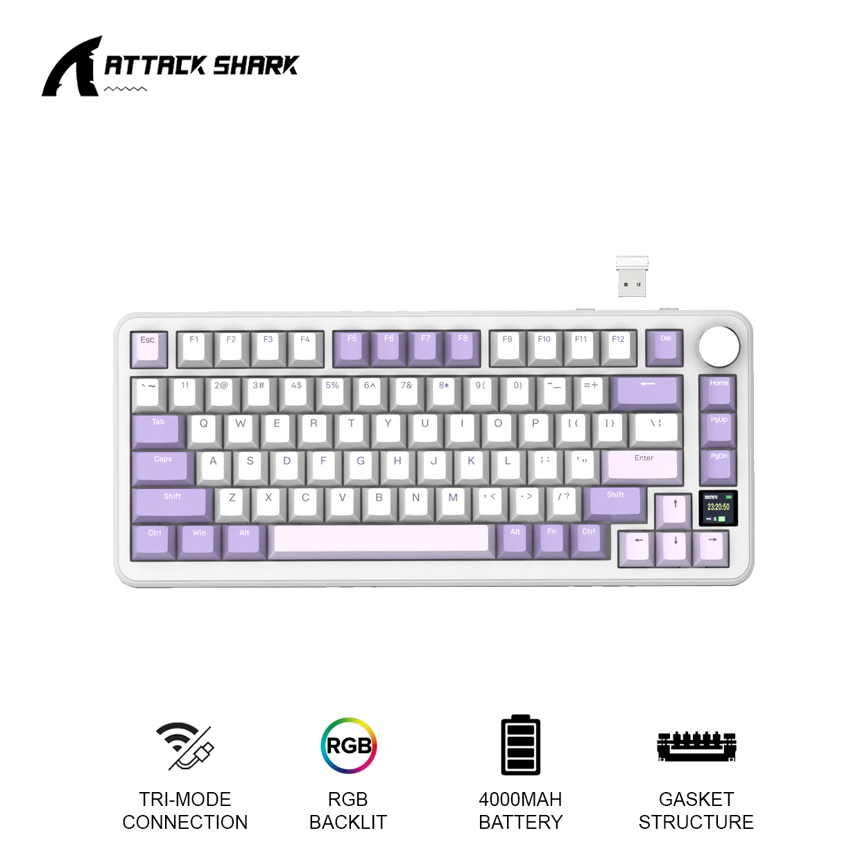 Attack Shark X85 Pro Tri mode 75% Gasket-mounted Wireless Hot Swappable ...