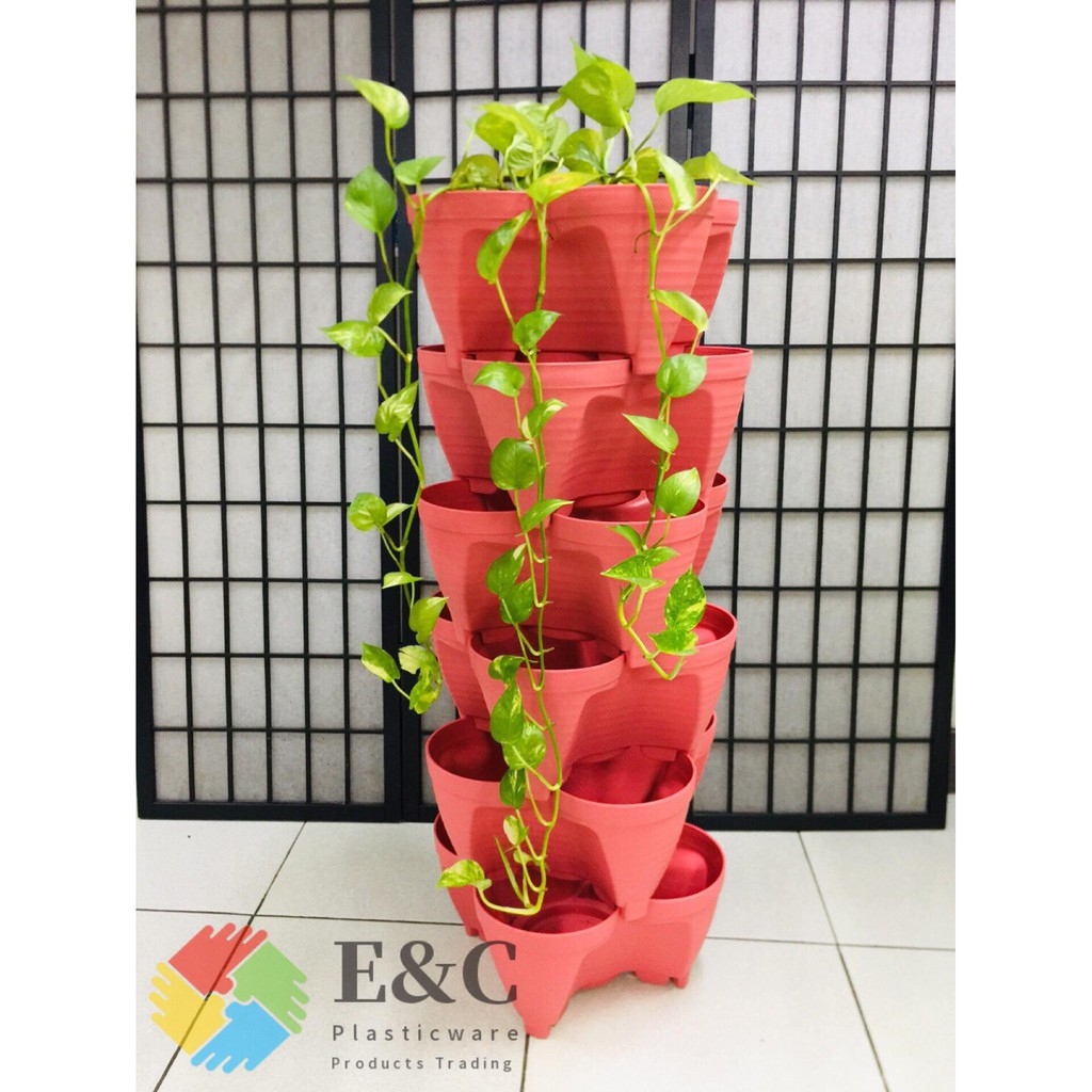 6 Tier thick Stacking Flower Pot Tower Stackable Vertical Plastic ...