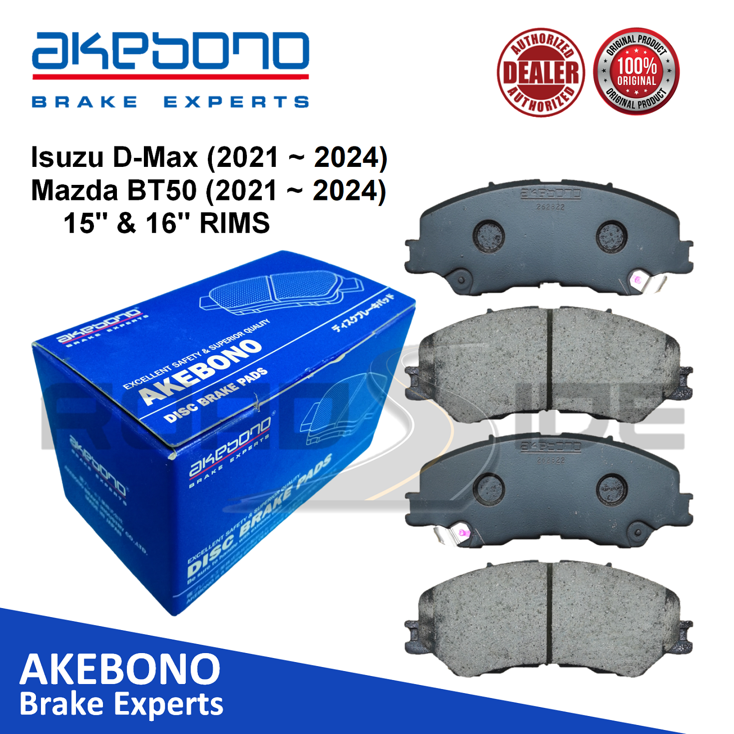 Akebono Front Brake Pads for Isuzu D-Max (2021 - 2024), Mazda BT50 (2021 - 2024) - 15" & 16 ...