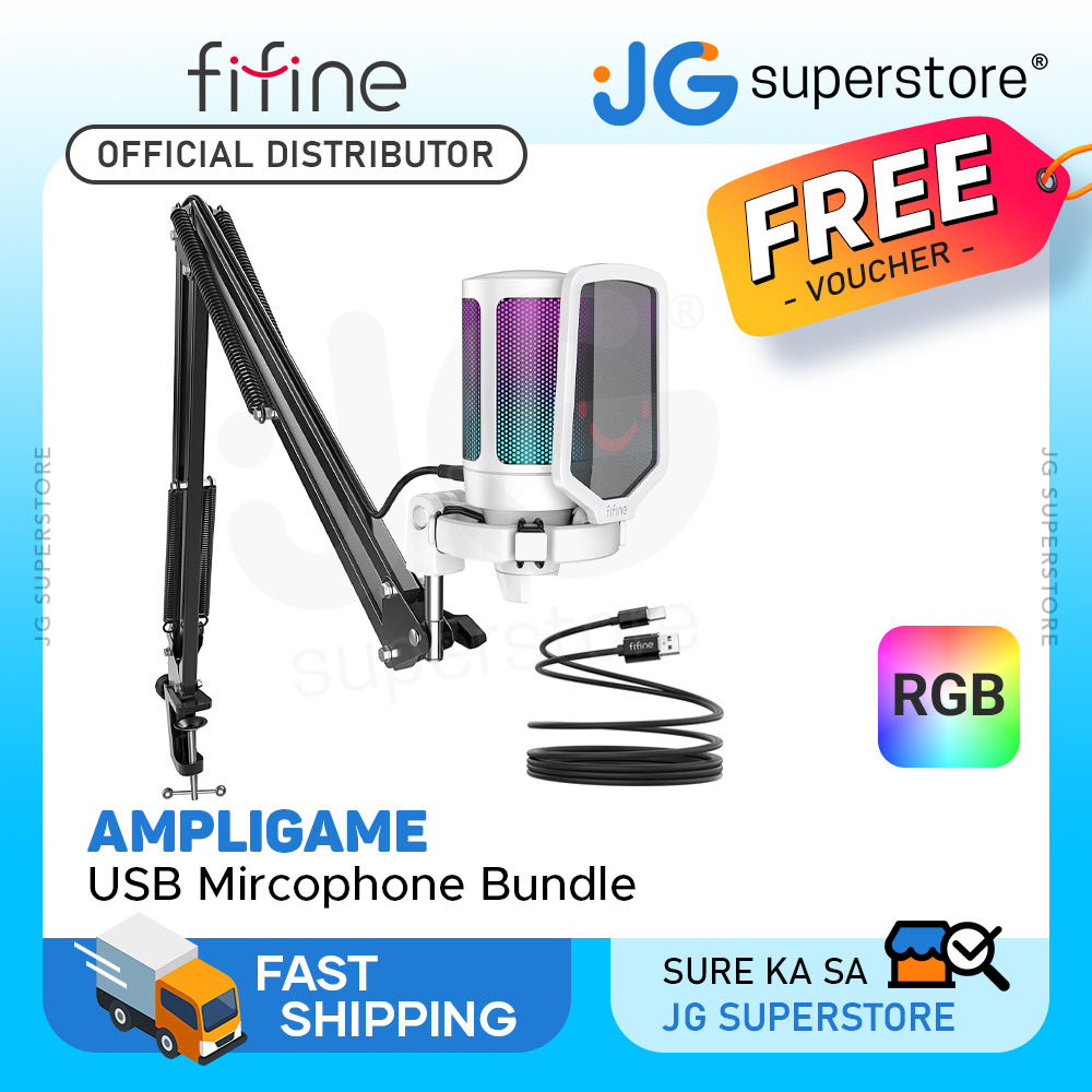 Fifine A6T AmpliGame USB Wired Cardioid Condenser Microphone with Two-Tone RGB Light, Adjustable ...