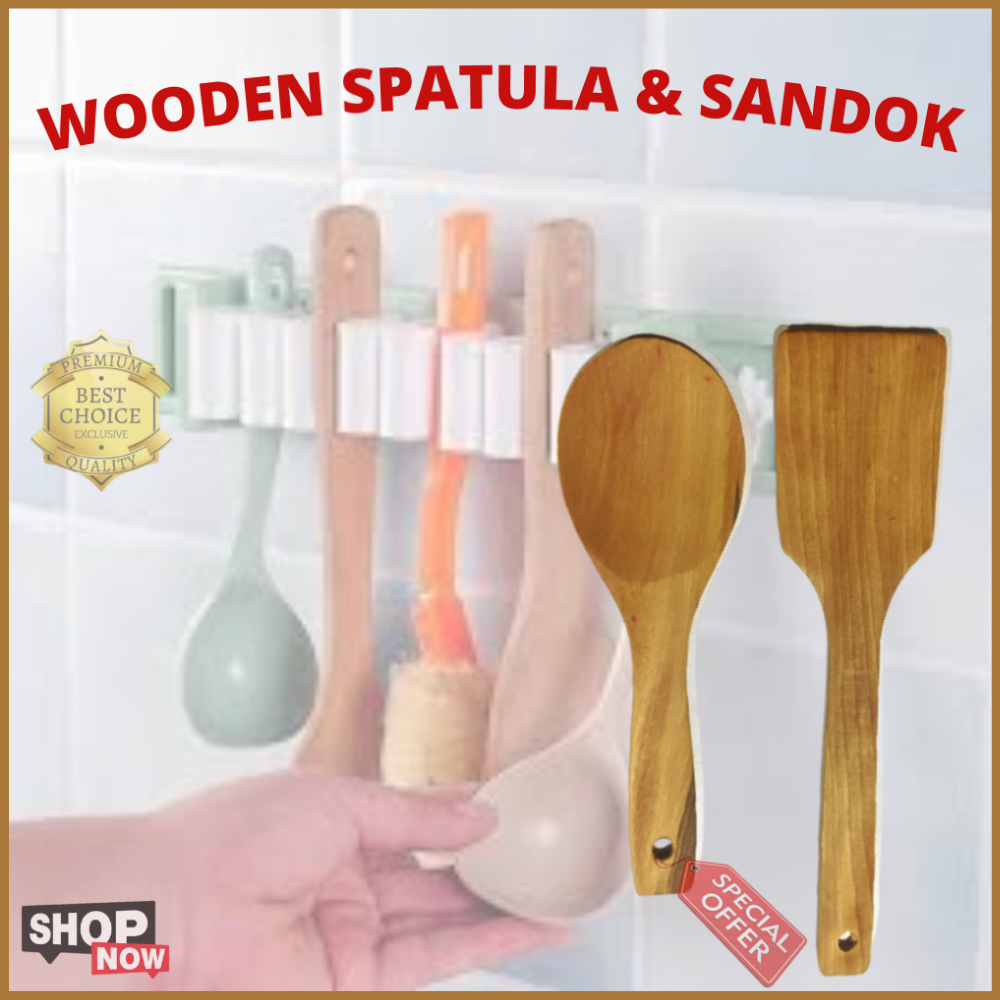 Heavy duty Flat Wooden Rice Paddle Spatula Natural Wood Turner Sandok ...