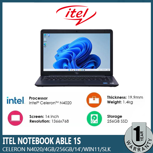 ITEL NOTEBOOK ABLE 1S INTEL CELERON N4020 | 4GB | 256GB | 14" | WIN11 ...