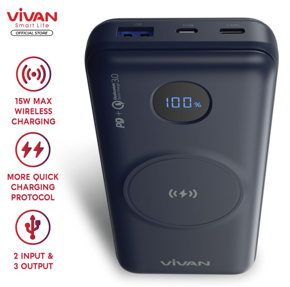 VIVAN VPB-W11 10000mAh Fast Charging Wireless Power Bank15W USB-C PD 3. ...