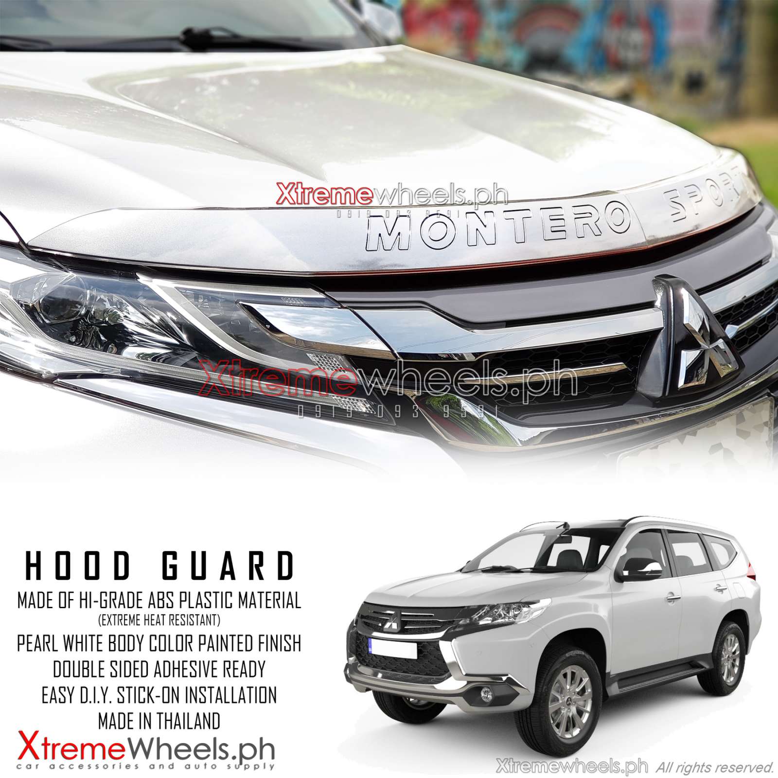 Mitsubishi Montero 2016-2019 Thick Hood Lip Savanna White Color with ...